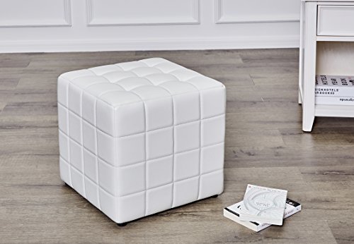 FIRST HILL FHW Altair Square Faux-Leather Ottoman - Moonlight White