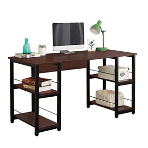 soges home office desk 55 inches computer desk, storage desk morden style with open shelves worksation, walnut dz012-140-wa