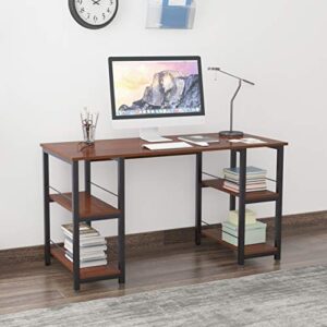 soges Home Office Desk 55 inches Computer Desk, Storage Desk Morden Style with Open Shelves Worksation, Walnut DZ012-140-WA