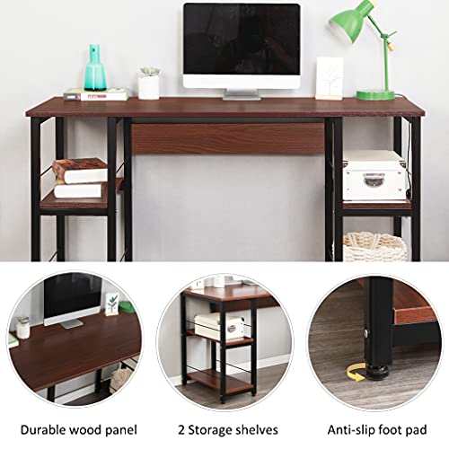 soges Home Office Desk 55 inches Computer Desk, Storage Desk Morden Style with Open Shelves Worksation, Walnut DZ012-140-WA