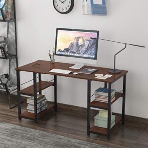 soges Home Office Desk 55 inches Computer Desk, Storage Desk Morden Style with Open Shelves Worksation, Walnut DZ012-140-WA