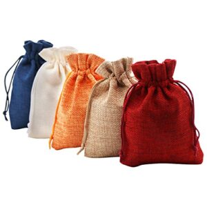 sumdirect small burlap gift bags - 20pcs 4x6inch mixed color jewelry pouches with drawstring, reusable linen gift bags for wedding, party, valentine, christmas