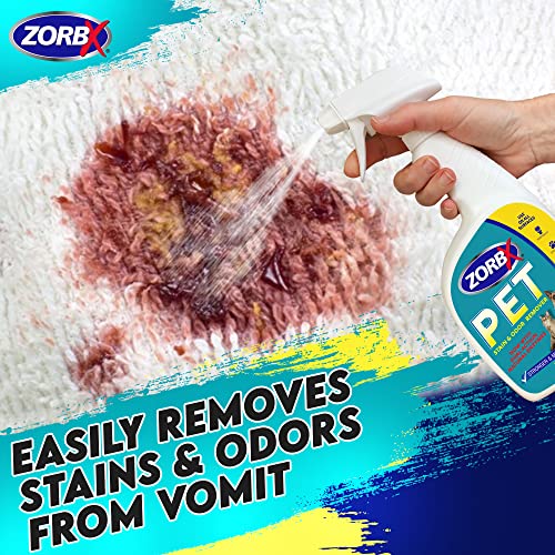 ZORBX Pet Stain and Odor Eliminator for Strong Odor - Dual Action Natural Enzymes Pet Odor Neutralizer & Stain Remover for Dog & Cat Urine | Carpet Cleaner Spray - 24 FL Oz