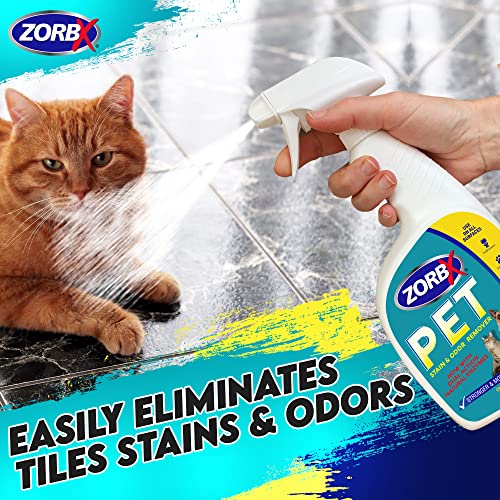 ZORBX Pet Stain and Odor Eliminator for Strong Odor - Dual Action Natural Enzymes Pet Odor Neutralizer & Stain Remover for Dog & Cat Urine | Carpet Cleaner Spray - 24 FL Oz