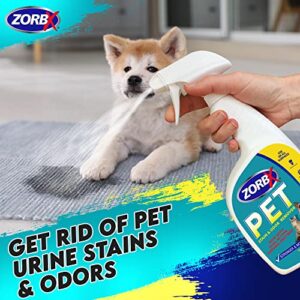 ZORBX Pet Stain and Odor Eliminator for Strong Odor - Dual Action Natural Enzymes Pet Odor Neutralizer & Stain Remover for Dog & Cat Urine | Carpet Cleaner Spray - 24 FL Oz