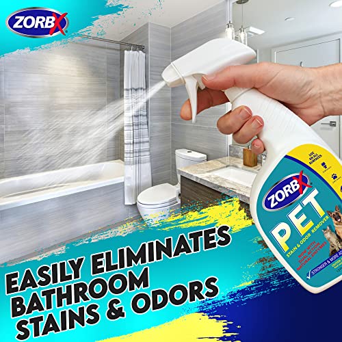 ZORBX Pet Stain and Odor Eliminator for Strong Odor - Dual Action Natural Enzymes Pet Odor Neutralizer & Stain Remover for Dog & Cat Urine | Carpet Cleaner Spray - 24 FL Oz