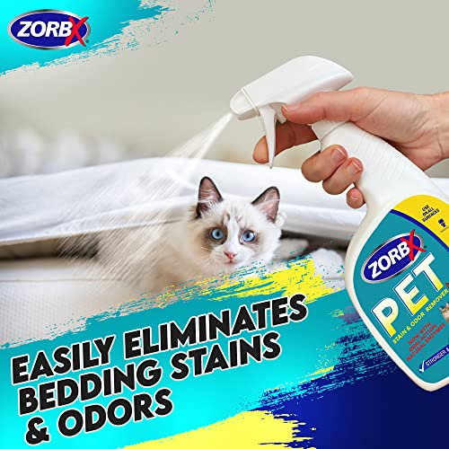 ZORBX Pet Stain and Odor Eliminator for Strong Odor - Dual Action Natural Enzymes Pet Odor Neutralizer & Stain Remover for Dog & Cat Urine | Carpet Cleaner Spray - 24 FL Oz