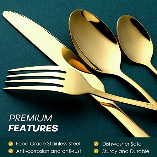 Gold Silverware Set, OGORI 24-Piece Gold Forged Stainless Steel Flatware Set, Service of 6