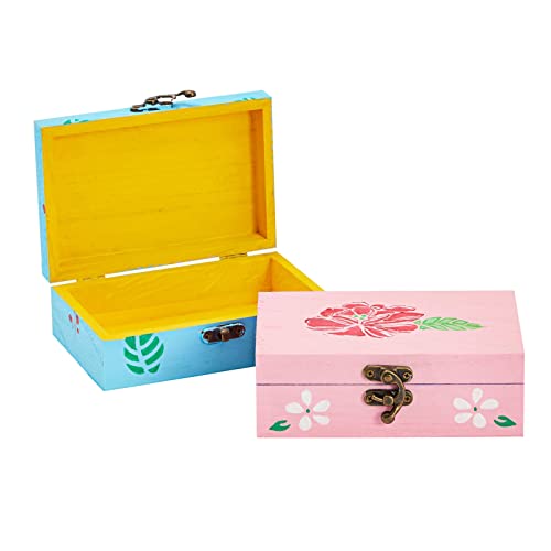 6-Pack Unfinished Wooden Boxes for Crafts with Hinged Lids and Front Clasps, Small Size to Hold Jewelry, Keys, Stickers, Playing Cards (Rectangular, Natural Color, 6x4x2 in)