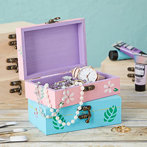 6-Pack Unfinished Wooden Boxes for Crafts with Hinged Lids and Front Clasps, Small Size to Hold Jewelry, Keys, Stickers, Playing Cards (Rectangular, Natural Color, 6x4x2 in)