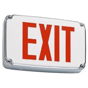 compact wet location exit sign with red letters