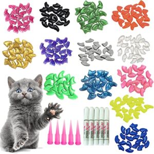 100pcs cat nail caps/tips ymccool pet cat kitty soft claws covers control paws of 10 multi-colors nails caps and 5pcs adhesive glue 5 applicator with instruction