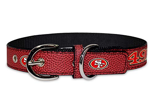 Pets First Tough Leather Pet Collar NFL SAN Francisco 49ERS Premium Dog Collar, Limited Edition, Size Medium. Best & Strongest Heavy-Duty Dog Collar!, Medium (16-20"" Long & 1"" Wide)