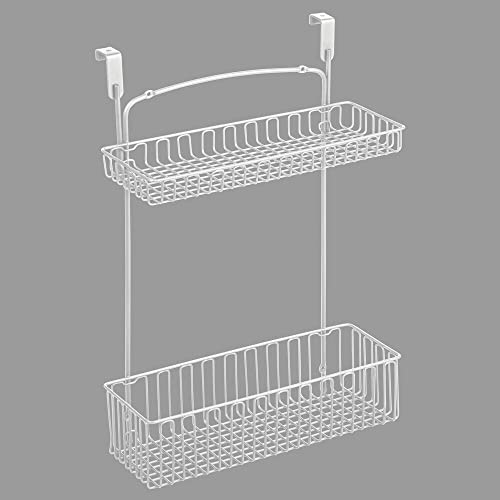 mDesign Steel Over Cabinet Kitchen Storage Organizer Holder or Basket - Hang Over Cabinet Doors in Kitchen, Pantry, Bathroom; Holds Dish Soap, Window Cleaner - Concerto Collection, 2 Pack, Matte White