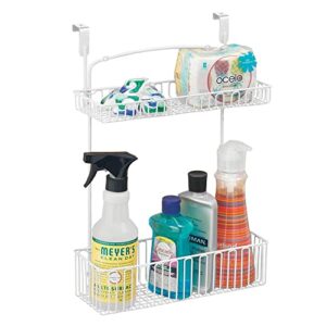 mDesign Steel Over Cabinet Kitchen Storage Organizer Holder or Basket - Hang Over Cabinet Doors in Kitchen, Pantry, Bathroom; Holds Dish Soap, Window Cleaner - Concerto Collection, 2 Pack, Matte White