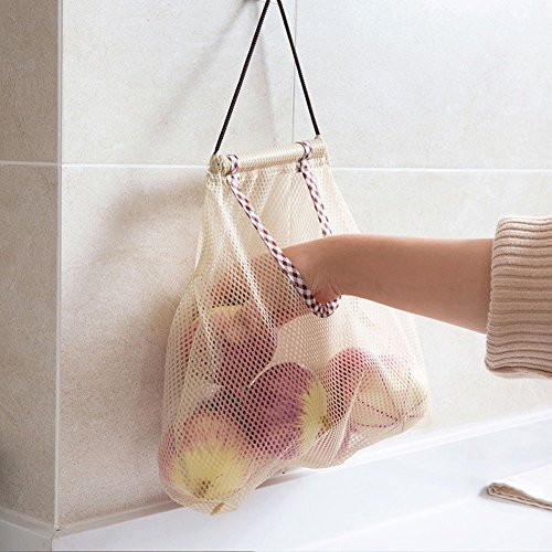 hatisan Reusable Hanging Storage Mesh Bags Durable & Strong Fruit and Vegetable Mesh Bags/Pulling resistance Storage Tote Bags for Garlics, Potatoes, Onions or Garbage Bag-Clear(4Pcs)