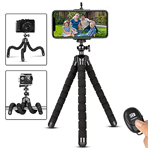 Phone Tripod,Portable and Flexible Adjustable Cell Phone Stand Holder with Remote and Universal Clip for iPhone Android Phone Compact Digital Camera Sports Camera