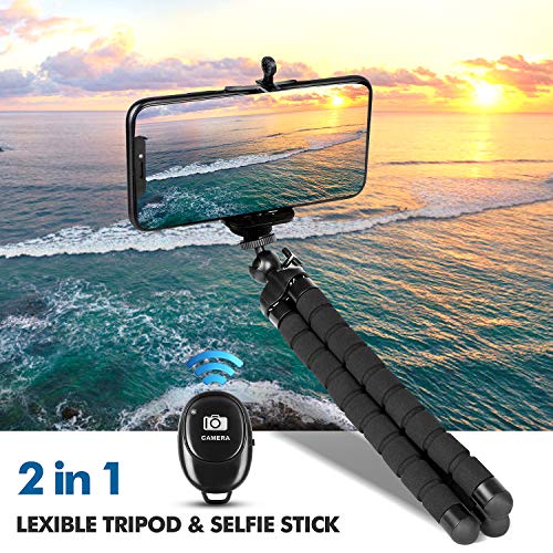 Phone Tripod,Portable and Flexible Adjustable Cell Phone Stand Holder with Remote and Universal Clip for iPhone Android Phone Compact Digital Camera Sports Camera