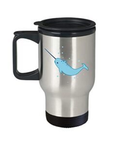 narwhal travel mug - funny tea hot insulated tumbler - novelty birthday christmas anniversary gag gifts idea