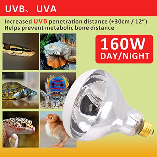 UVB Reptile Light 160W - UVB Light Bulb for Reptile Bearded Dragon Mercucry Vapor Bulb Basking Heat UVA UVB All in One Sun Lamp