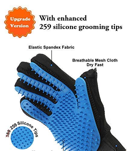 [Upgrade version]Pet Grooming Glove- Efficient Pet Hair Remover gloves- Gentle Deshedding Brush- Massage glove with Enhanced Five Finger Design- Perfect for Dogs & Cats with Long & Short Fur - 1 Pair