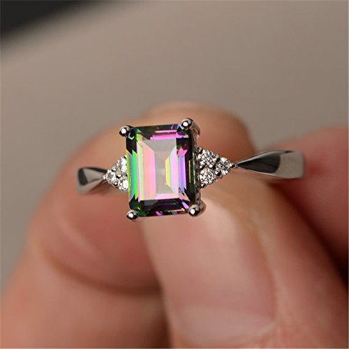 Wassana Women 925 Silver Gift Rainbow Fire Mystic Topaz Wedding Engagement Ring Sz6-10 (6)