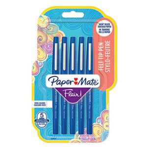 paper mate flair felt tip pens | medium point (0.7mm) | blue | 5 count