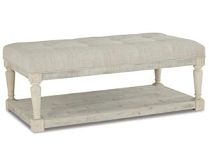 signature design by ashley shawnalore farmhouse upholstered solid wood ottoman coffee table, whitewash