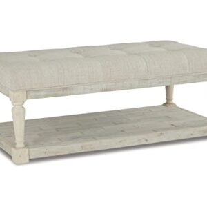 Signature Design by Ashley Shawnalore Farmhouse Upholstered Solid Wood Ottoman Coffee Table, Whitewash