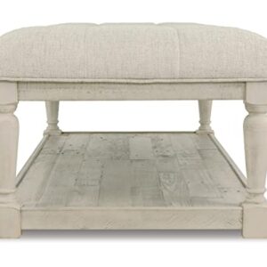 Signature Design by Ashley Shawnalore Farmhouse Upholstered Solid Wood Ottoman Coffee Table, Whitewash