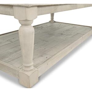 Signature Design by Ashley Shawnalore Farmhouse Upholstered Solid Wood Ottoman Coffee Table, Whitewash