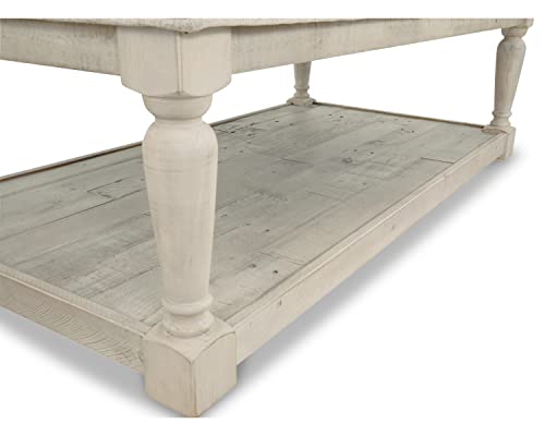 Signature Design by Ashley Shawnalore Farmhouse Upholstered Solid Wood Ottoman Coffee Table, Whitewash