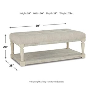 Signature Design by Ashley Shawnalore Farmhouse Upholstered Solid Wood Ottoman Coffee Table, Whitewash