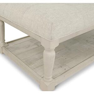 Signature Design by Ashley Shawnalore Farmhouse Upholstered Solid Wood Ottoman Coffee Table, Whitewash