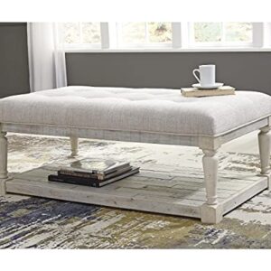 Signature Design by Ashley Shawnalore Farmhouse Upholstered Solid Wood Ottoman Coffee Table, Whitewash