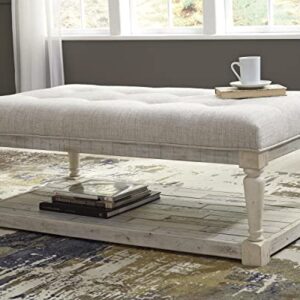 Signature Design by Ashley Shawnalore Farmhouse Upholstered Solid Wood Ottoman Coffee Table, Whitewash