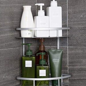 Hawsam No Drilling Bathroom Corner Shelves, Aluminum 2 Tier Shower Shelf Caddy Adhesive Storage Basket for Shampoo (Corner)