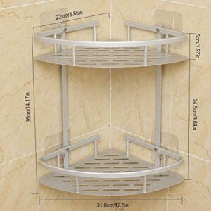 Hawsam No Drilling Bathroom Corner Shelves, Aluminum 2 Tier Shower Shelf Caddy Adhesive Storage Basket for Shampoo (Corner)