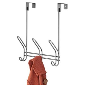 mDesign Decorative Over Door 6 Hook Metal Storage Organizer Rack for Coats, Hoodies, Hats, Scarves, Purses, Leashes, Bath Towels, Robes, Men and Womens Clothing - Graphite Gray