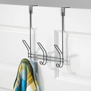 mDesign Decorative Over Door 6 Hook Metal Storage Organizer Rack for Coats, Hoodies, Hats, Scarves, Purses, Leashes, Bath Towels, Robes, Men and Womens Clothing - Graphite Gray