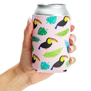 12-Pack Tropical Neoprene Can Cooler Sleeves for Beer, Soft Drinks, Water Bottles, Soda Covers for Bridal Shower, Bachelorette, Beach, Luau, Pool Parties, 4 Summer-Themed Designs (12 Oz)