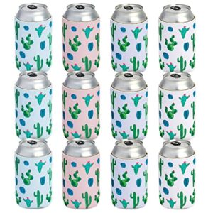 12 pack neoprene soda sleeves for beer cans, soft drinks, beverages, water bottles, cooler sleeves for cactus party supplies, wedding favors, bachelorette party