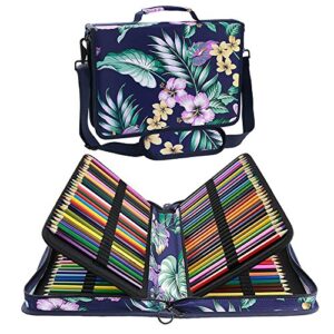 shulaner 160 slots colored pencil case organizer sinensis flower large capacity portable pencil bag (160-flower-blue)