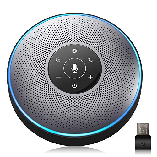 EMEET Bluetooth Speakerphone M2 Gray Conference Speaker, Idea for Home Office 360º Voice Pickup 4 AI Echo & Noise Canceling Microphones, Skype USB Speakerphone AUX in/Out for up to 8 People