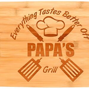 Laser Engraved Cutting Board Everything Tastes Better Off Papa's Grill Gift for Papa Grilling Gifts for Chefs Papa Birthday Gifts Big Rectangle Bamboo Cutting Board