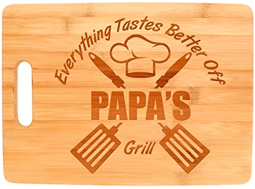 Laser Engraved Cutting Board Everything Tastes Better Off Papa's Grill Gift for Papa Grilling Gifts for Chefs Papa Birthday Gifts Big Rectangle Bamboo Cutting Board