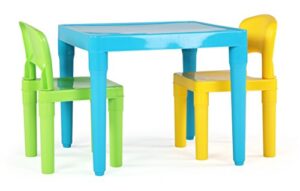 humble crew, aqua table & green/yellow kids lightweight plastic table and 2 chairs set, square, toddler