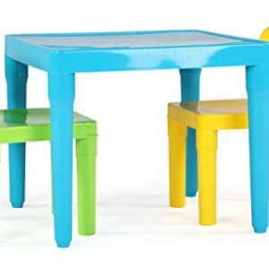 Humble Crew, Aqua Table & Green/Yellow Kids Lightweight Plastic Table and 2 Chairs Set, Square, Toddler