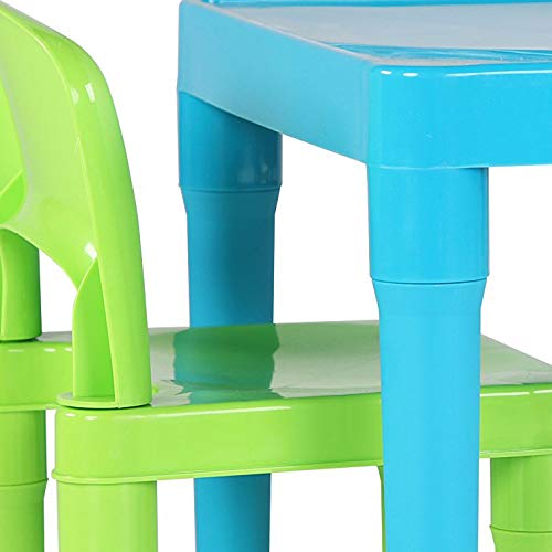 Humble Crew, Aqua Table & Green/Yellow Kids Lightweight Plastic Table and 2 Chairs Set, Square, Toddler