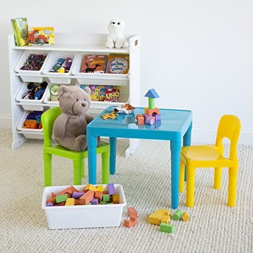 Humble Crew, Aqua Table & Green/Yellow Kids Lightweight Plastic Table and 2 Chairs Set, Square, Toddler